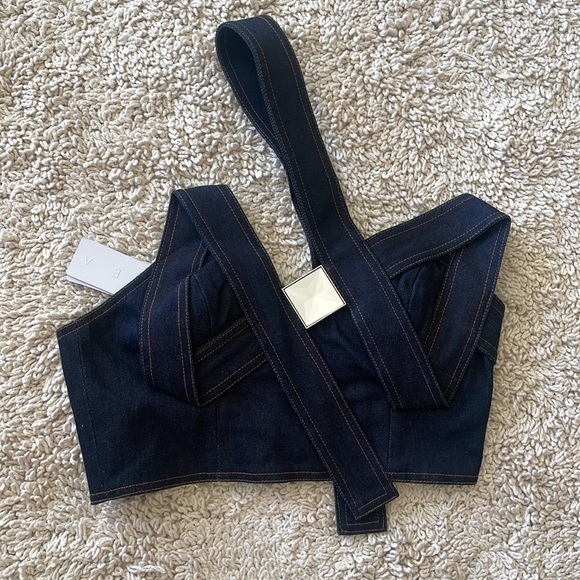 AREA | Tops | Area Crystal Pyramid Denim Crop Top | Poshmark